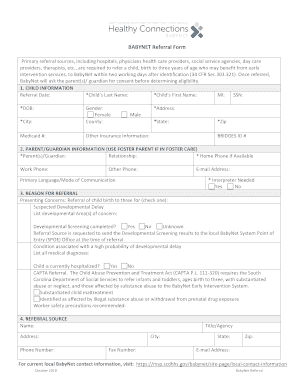 Fillable Online BABYNET Referral Form - South Carolina Health and Human ...
