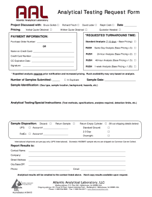 Fillable Online AAL Analytical Testing Request Form Fax Email Print ...