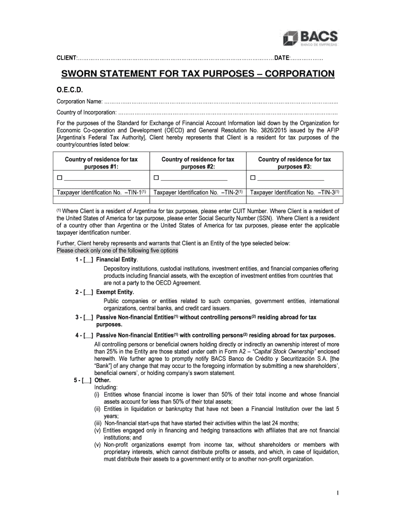 Fillable Online sworn statement for tax purposescorporation - BACS Fax ...