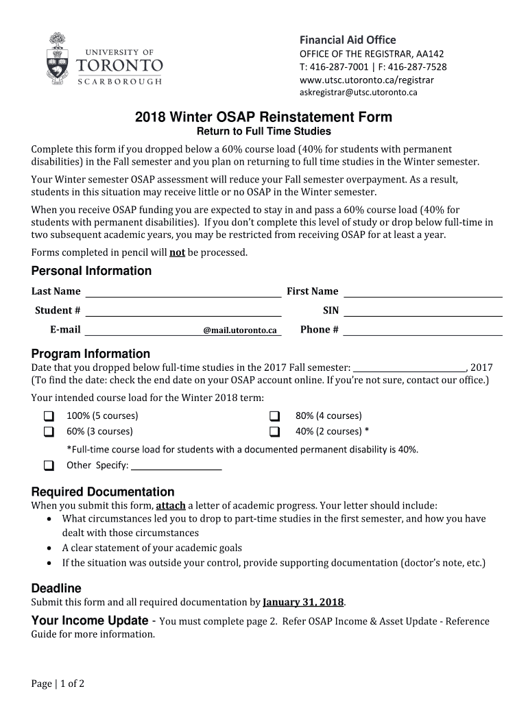 Fillable Online osap reinstatement form Fax Email Print - pdfFiller