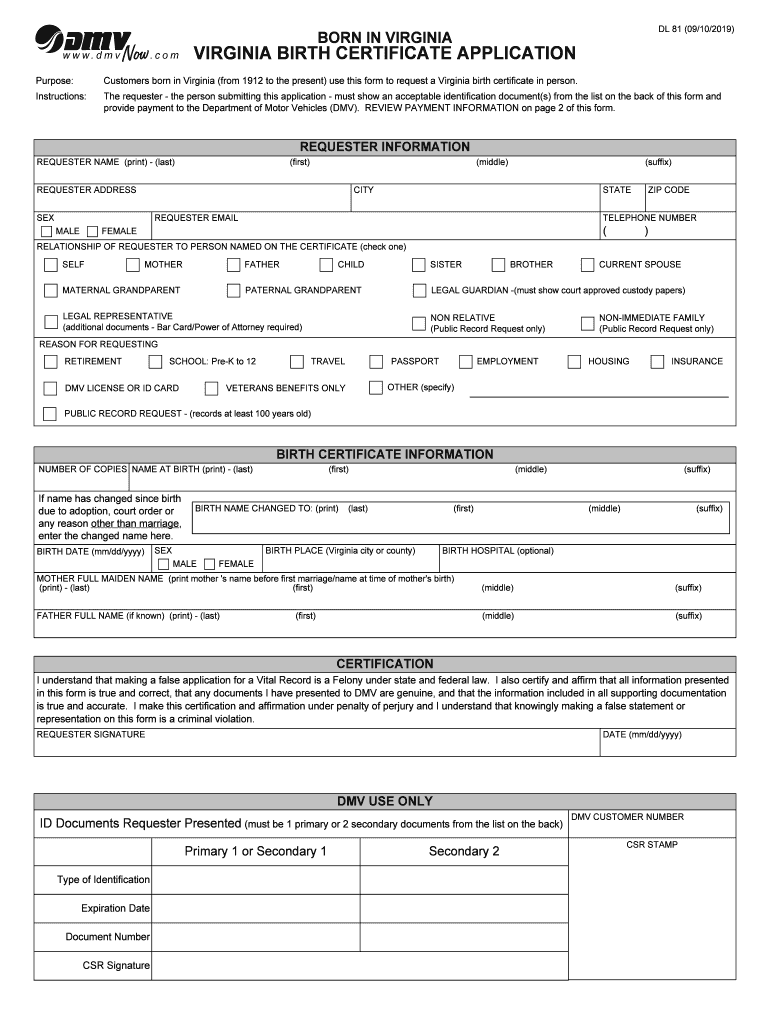 Fillable Online BORN IN VIRGINIA Fax Email Print - pdfFiller