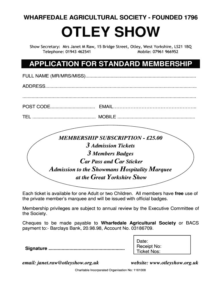 Fillable Online Download Standard Membership Application Form - Otley ...