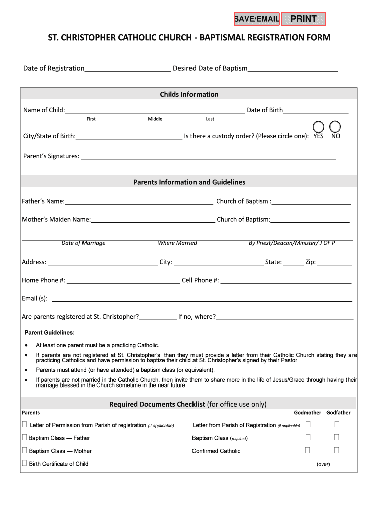 Fillable Online baptismal registration form - St. Christopher Catholic ...