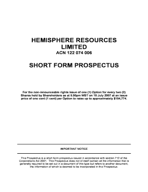 Fillable Online Short Form Prospectus 260607.doc Fax Email Print ...