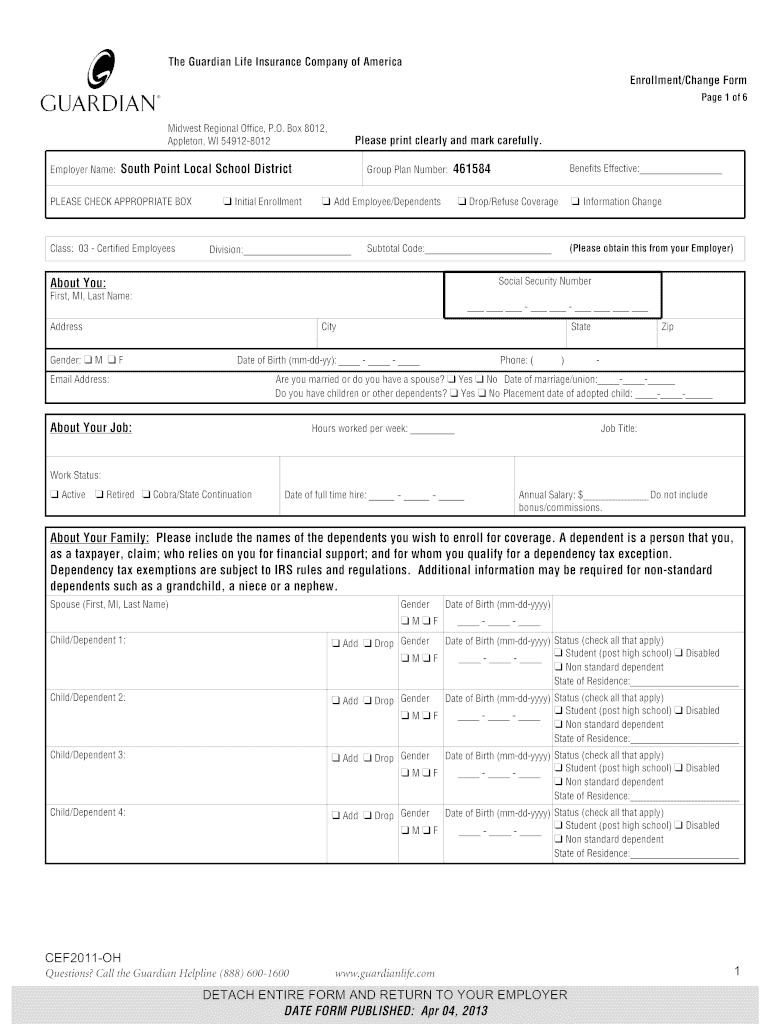 Fillable Online Enrollment/Change Form - RDA Benefits Fax Email Print ...