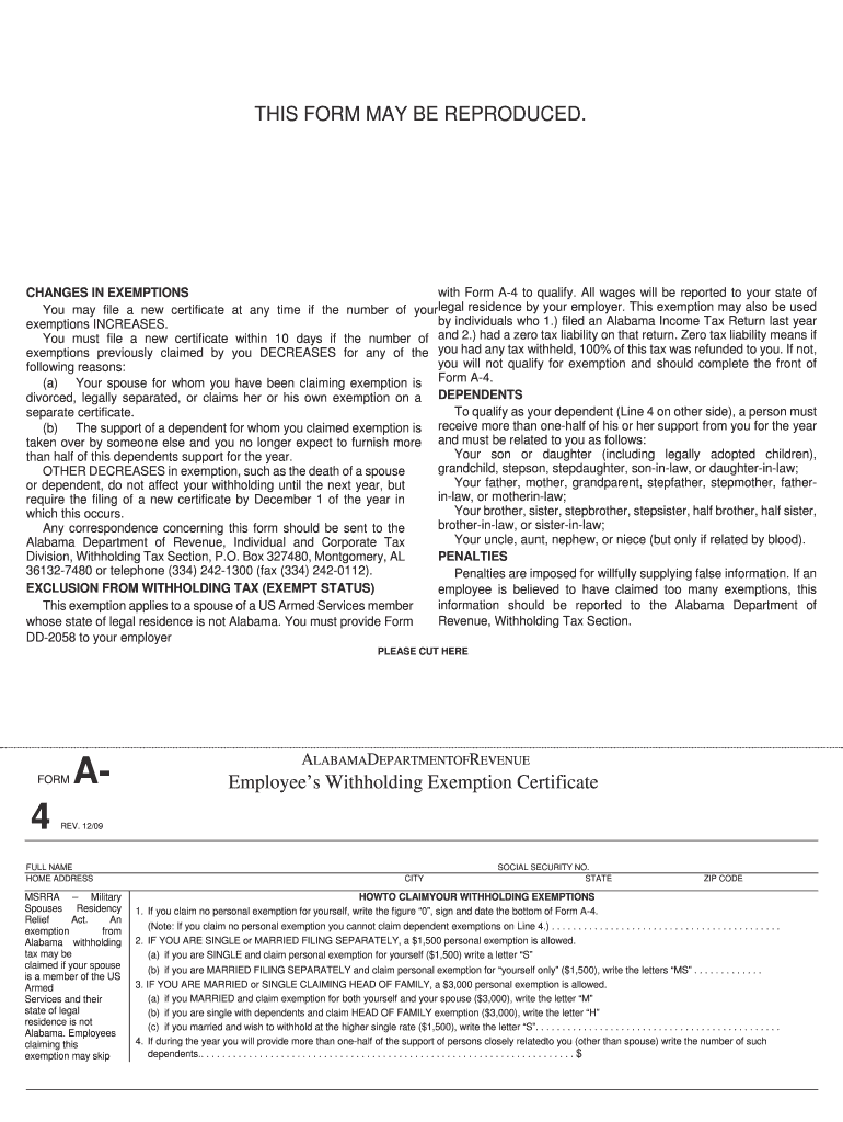 Fillable Online Form A-4 Employee's Withholding Exemption Certificate ...