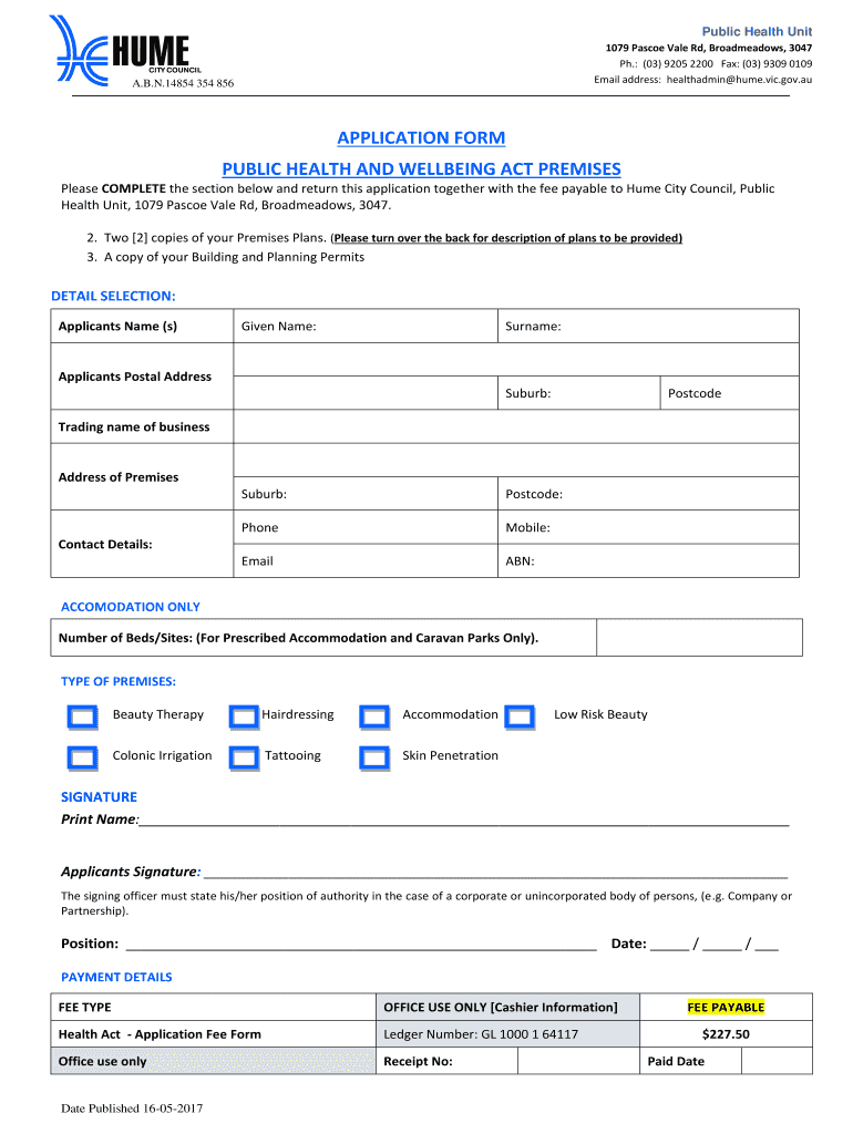 Fillable Online APPLICATION FORM PUBLIC HEALTH AND WELLBEING ACT Fax ...