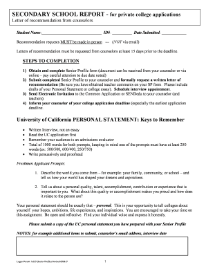 Fillable Online SECONDARY SCHOOL REPORT - for private college ...