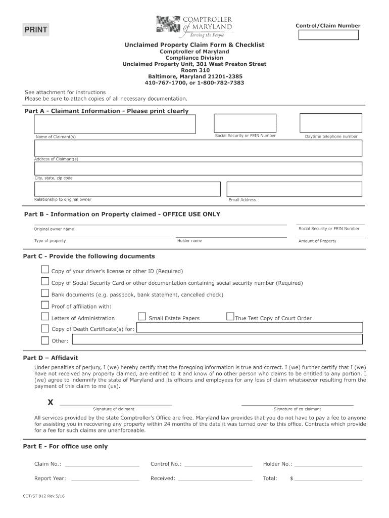 Fillable Online Unclaimed Property Rules and Time Limits for Maryland ...