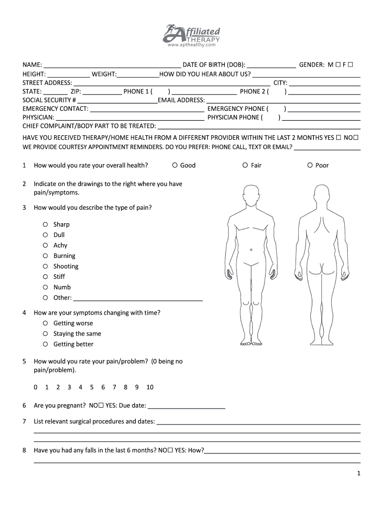 Fillable Online 1 NAME: DATE OF BIRTH (DOB): GENDER: M F HEIGHT: WEIGHT ...