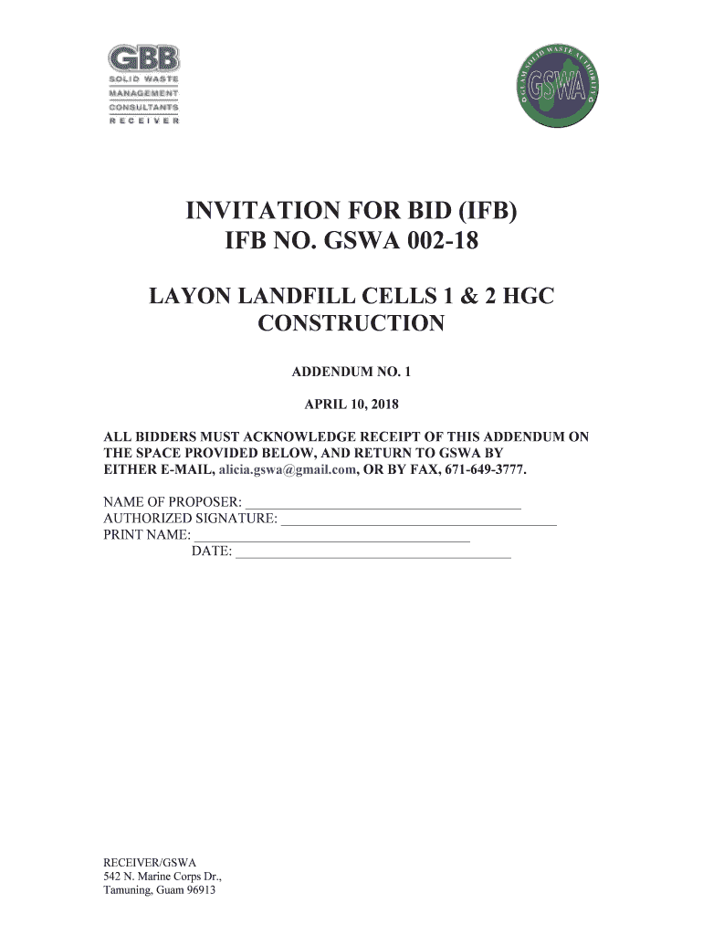 Fillable Online invitation for bid (ifb) ifb no. gswa 003-18 - Guam ...