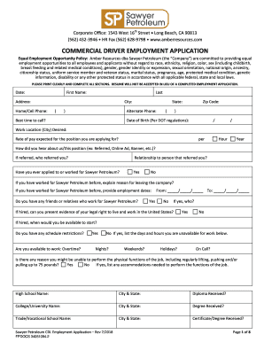 Fillable Online commercial driver employment application - Amber ...