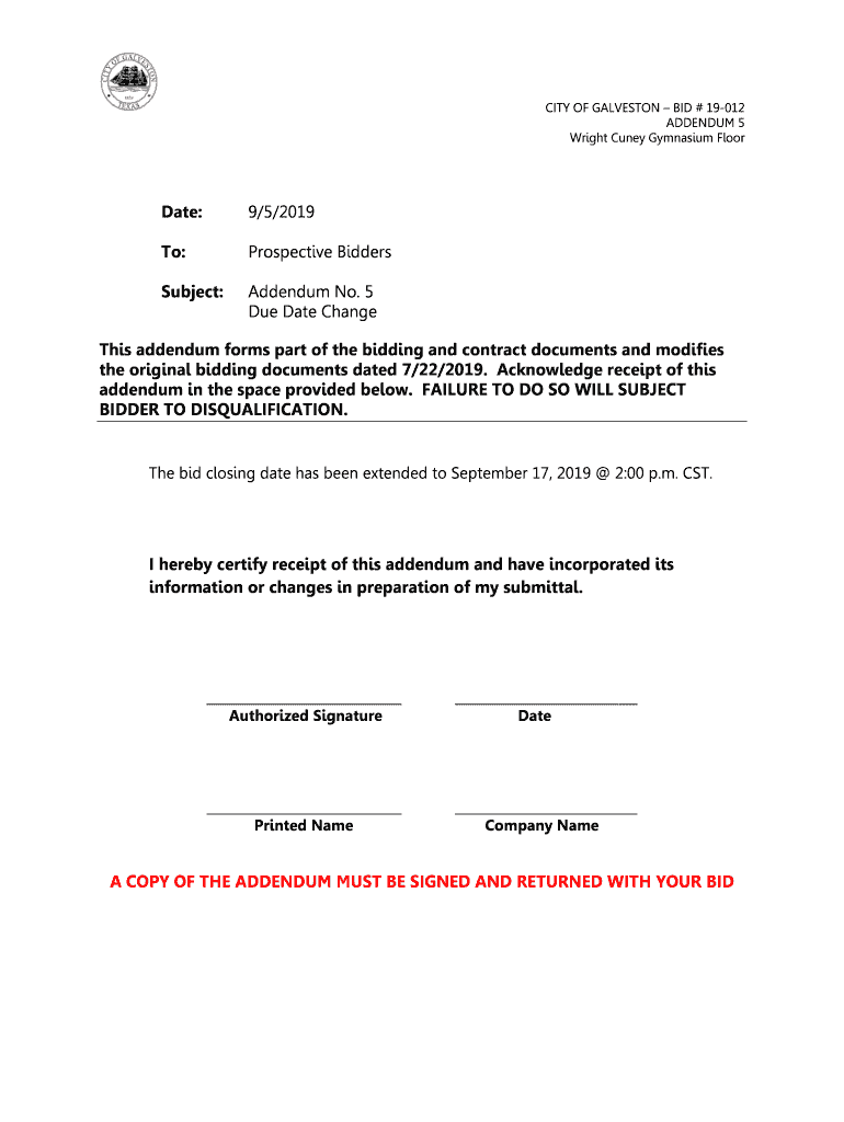 Fillable Online Addendum No. 5 Due Date Change This addendum forms part ...
