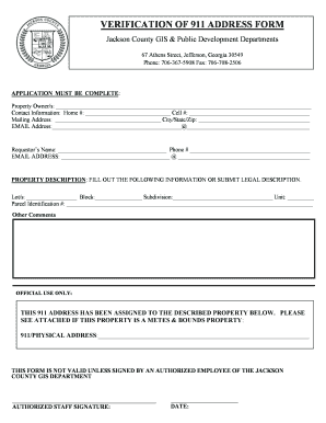 Fillable Online VERIFICATION OF 911 ADDRESS FORM Fax Email Print ...