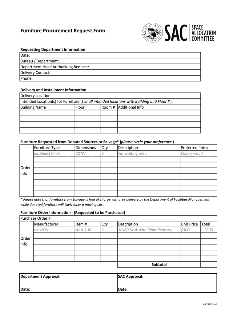 Fillable Online SAC - Furniture Procurement Authorization Form.xlsx Fax ...