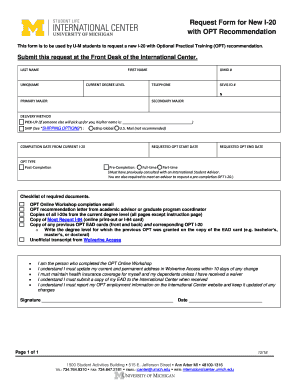 Fillable Online internationalcenter umich Request Form for New I-20 ...