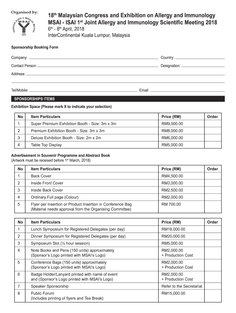 Fillable Online 18 MSAI Sponsorship Form - 5 Fax Email Print - pdfFiller