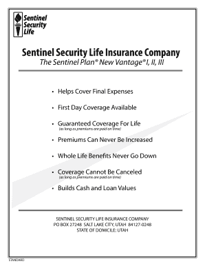 Fillable Online New Vantage Life Insurance - Sentinel Security Life Fax ...