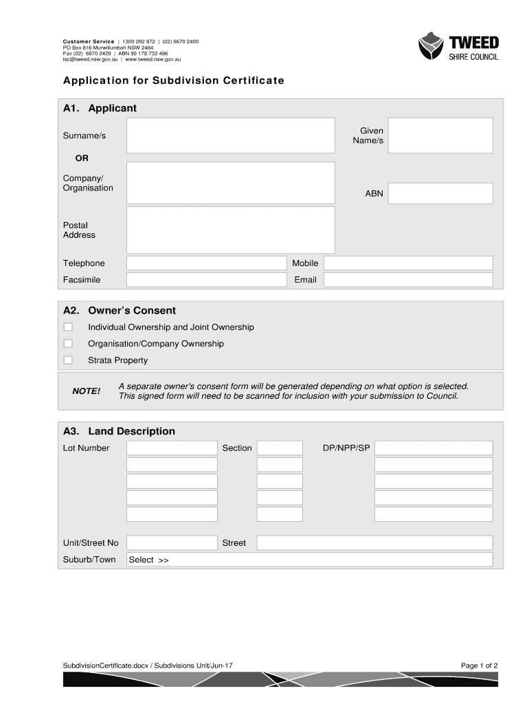 Fillable Online Subdivision Certificate Application. Application Form Fax Email Print - pdfFiller