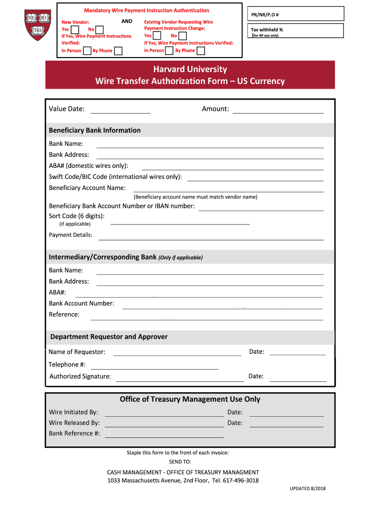 Fillable Online economics harvard Harvard University Wire Transfer ...