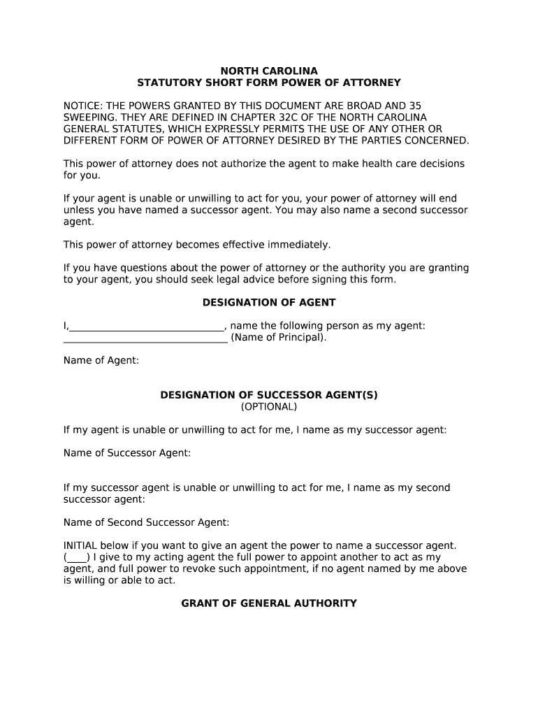 Chapter 32C. North Carolina Uni Power of Attorney Act ... Doc Template ...