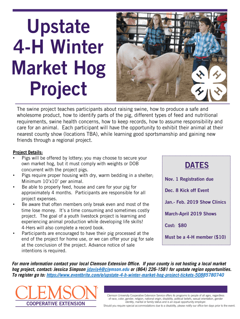 Fillable Online 4-H 1064 Your 4-H Hog Market Project - NC State ...