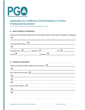 Fillable Online Application for Certificate of Authorization ...