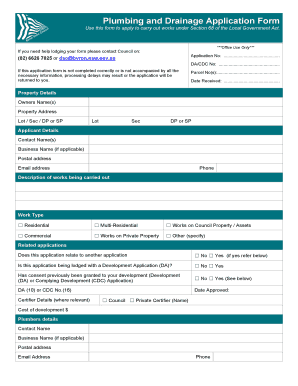 Fillable Online Plumbing and Drainage Application Form - Byron Shire ...