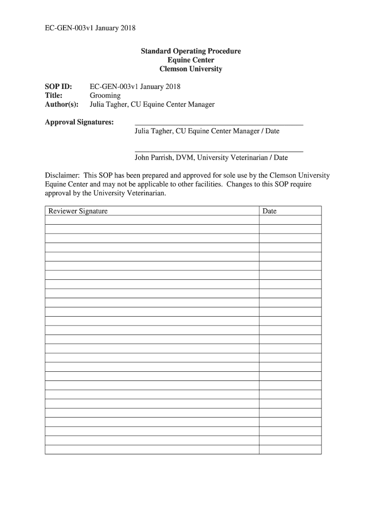 Fillable Online media clemson Standard Operating Procedure Equine Center Clemson ... Fax Email ...