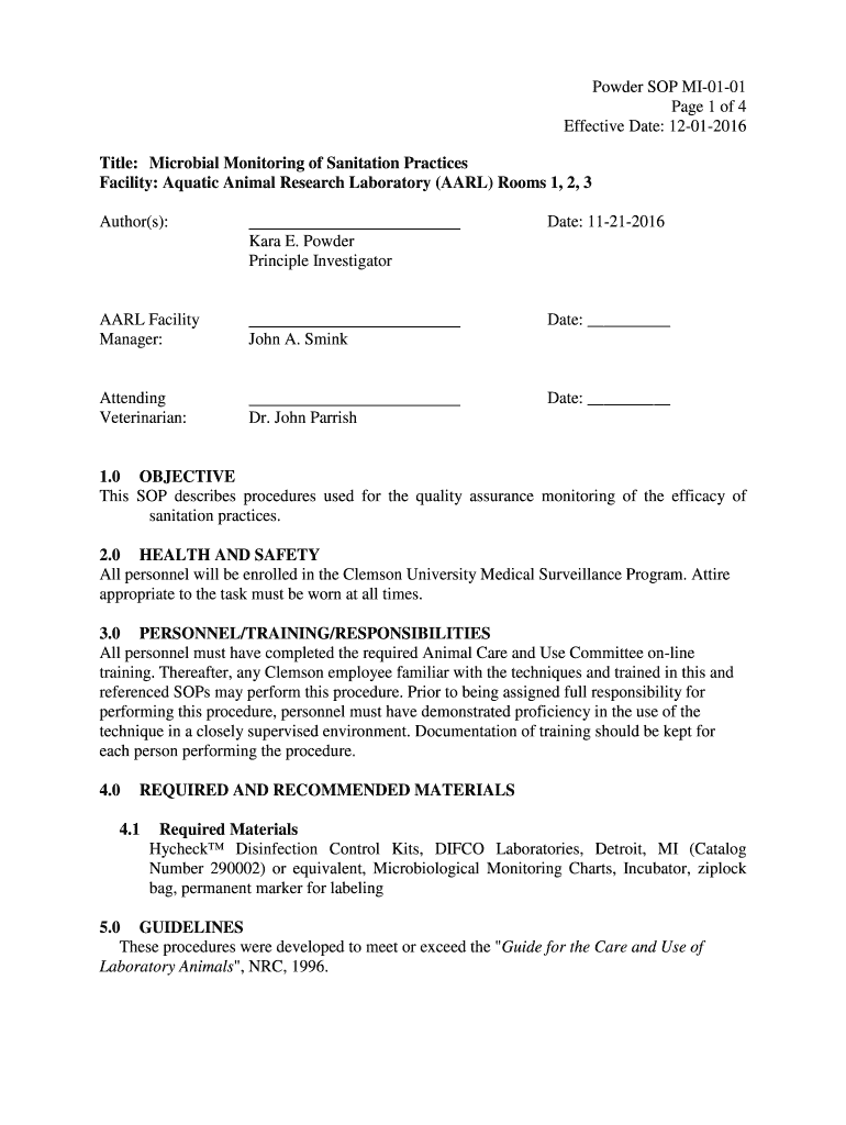 Fillable Online media clemson Facility: Aquatic Animal Research Laboratory (AARL) Rooms ... Fax ...