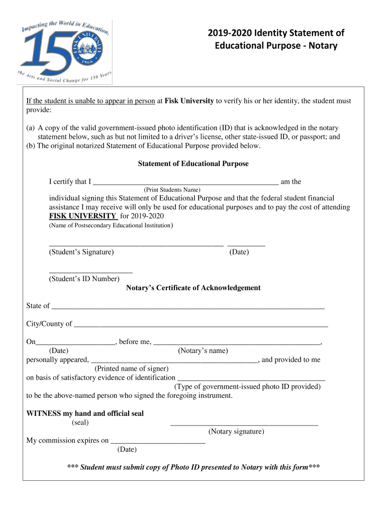 Fillable Online 2019-2020 Identity Statement of Educational Purpose ...