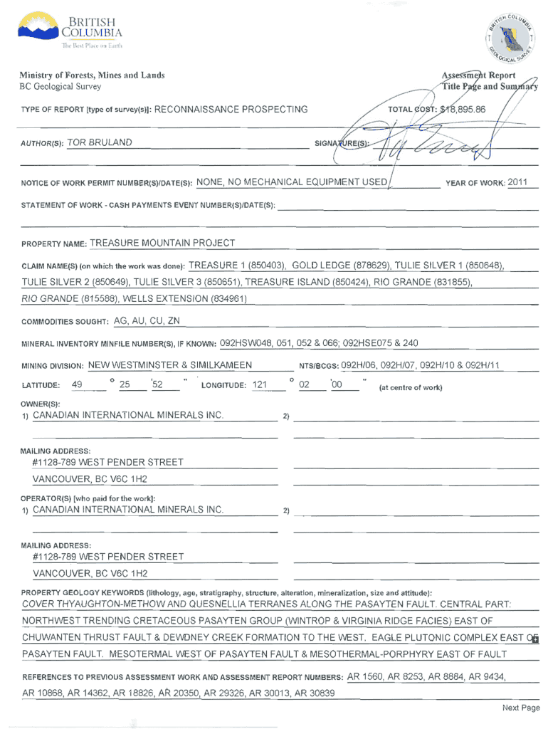 Fillable Online aris empr gov bc Reconnaissance Reports and ...