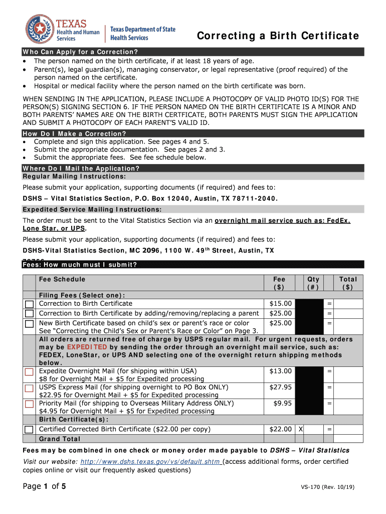 TX VS 170 2019 Fill And Sign Printable Template Online US Legal Forms