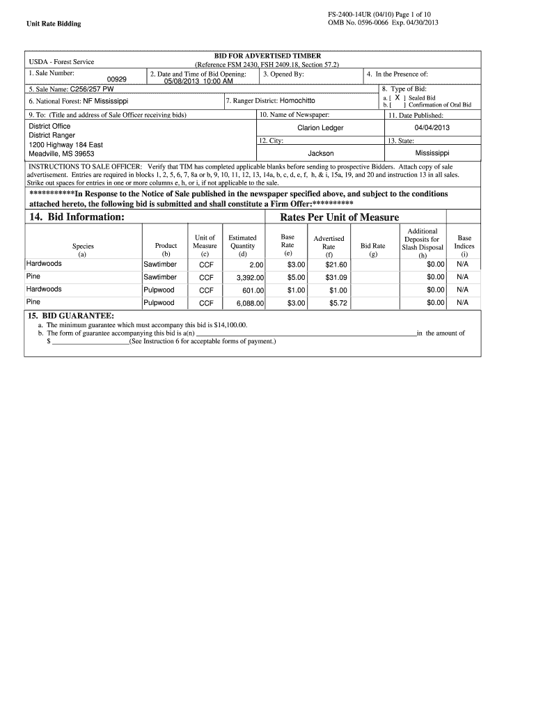 Fillable Online fs usda forest service contracting - US Forest Service ...