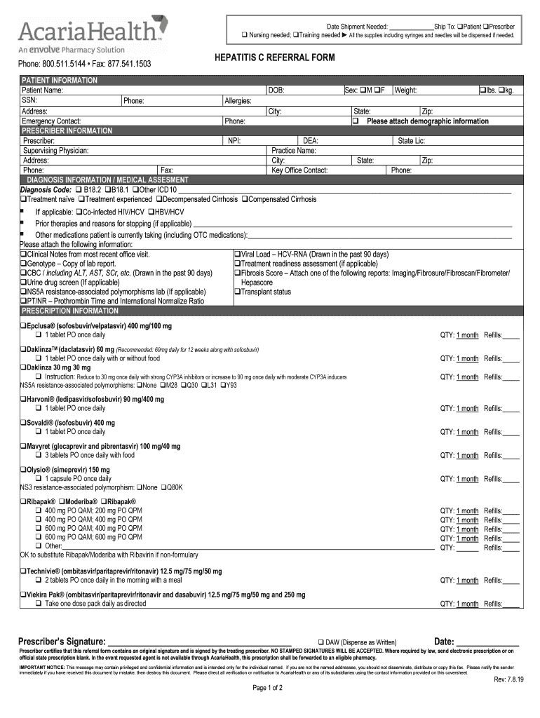 Fillable Online Acaria Health - Hepatitis C Referral Form. Hepatitis C Referral Form Fax Email ...