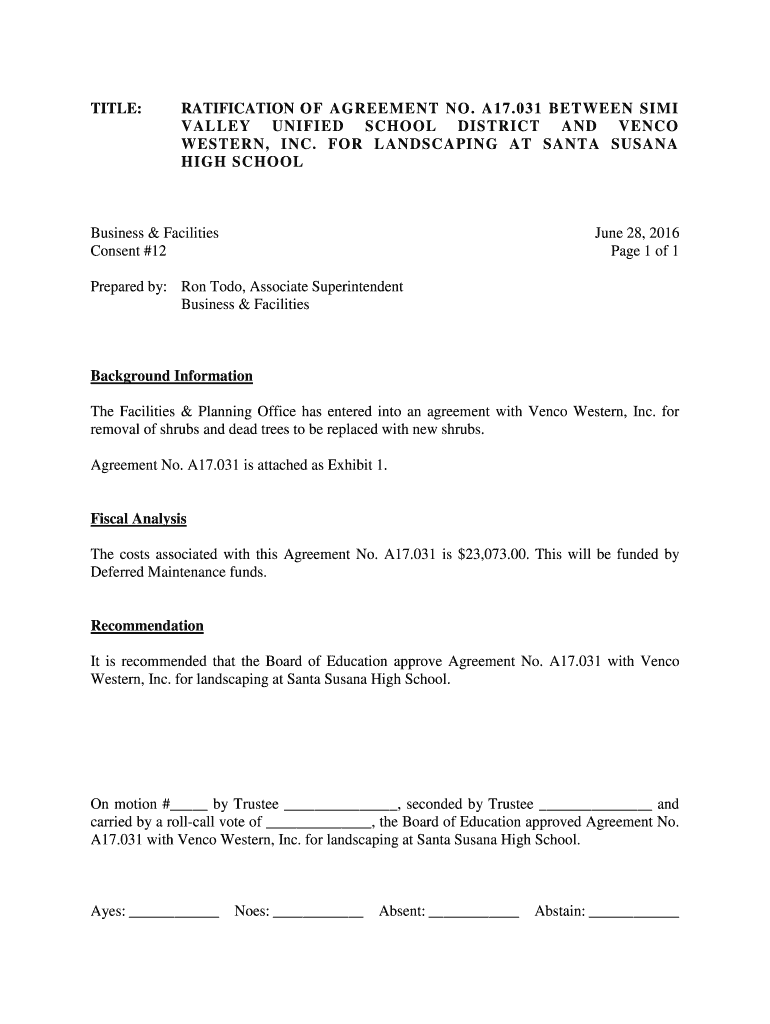Fillable Online title: ratification of agreement no. a17.031 between ...