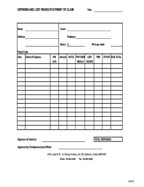 Fillable Online EXPENSES AND LOST WAGES STATEMENT OF CLAIM Date Name ...