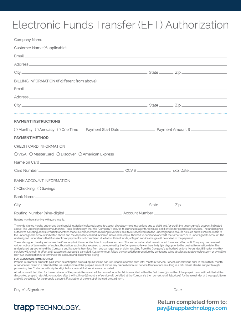 Fillable Online electronic funds transfer (eft) authorization ...