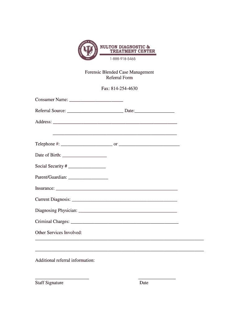 Fillable Online Referral Form: Case Management and Residential Services ...