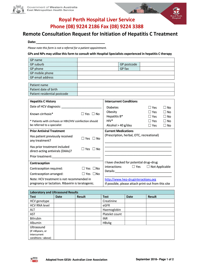 Fillable Online Remote Consultation Request for Initiation of Hepatitis ...