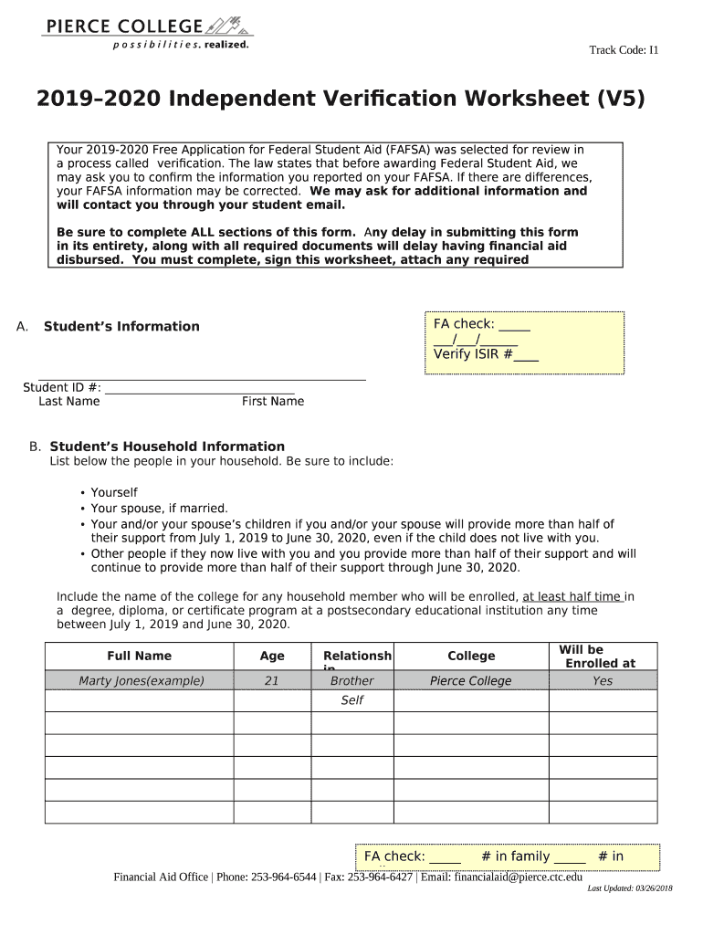 201 20 Verification Worksheet V5 - Independent Student Doc Template | pdfFiller