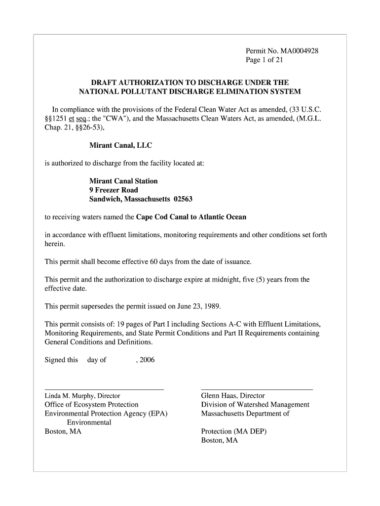 Fillable Online Draft Authorization to Discharge Under the National ...