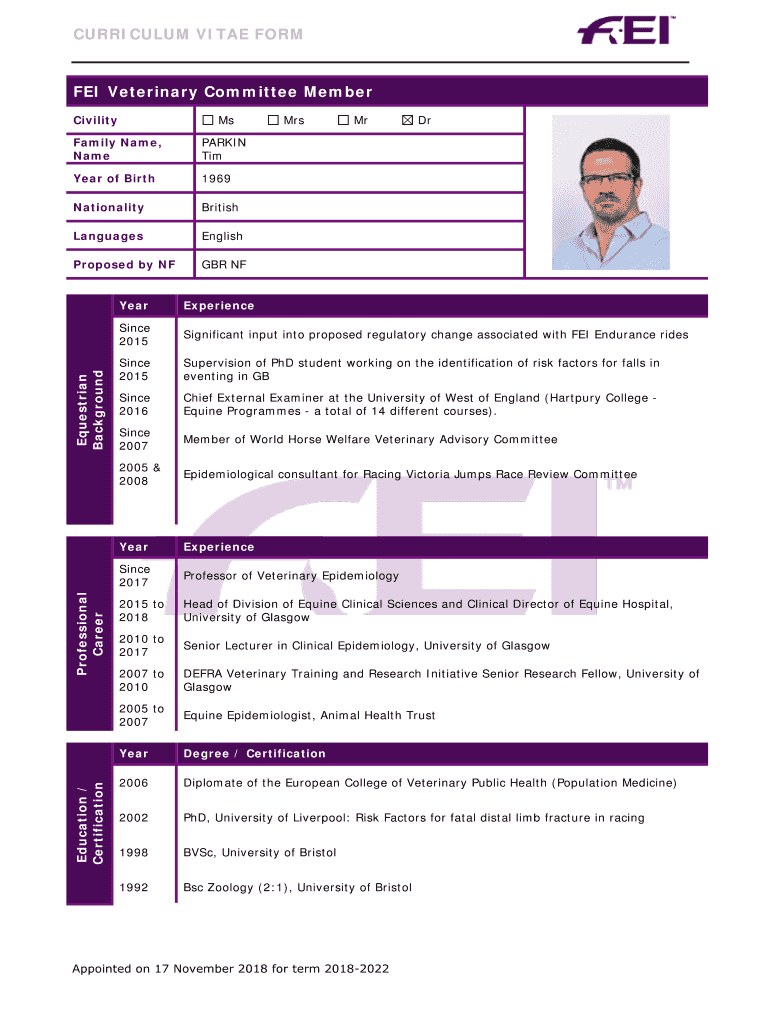 Fillable Online inside fei CURRICULUM VITAE FORM FEI Veterinary ... - Inside FEI Fax Email Print ...