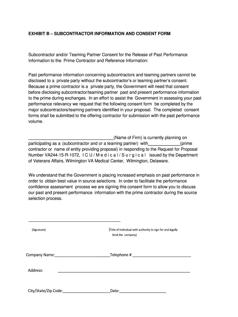 Fillable Online subcontractor information and consent form - VA Vendor ...
