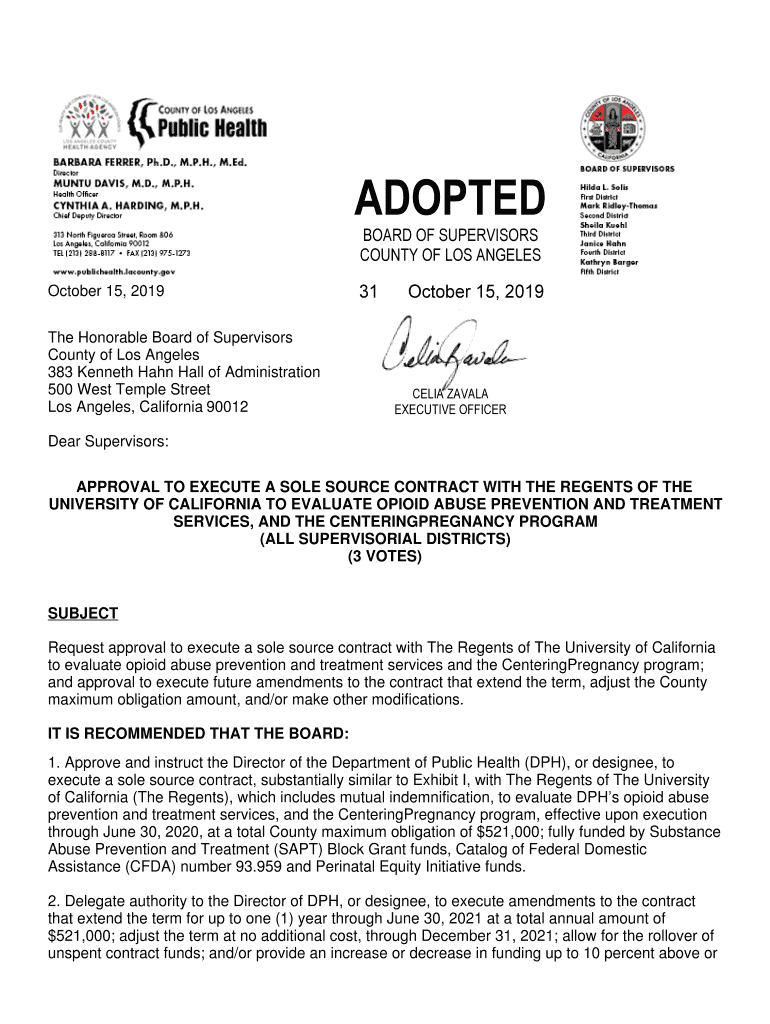 Fillable Online file lacounty Request approval to execute a sole source ...