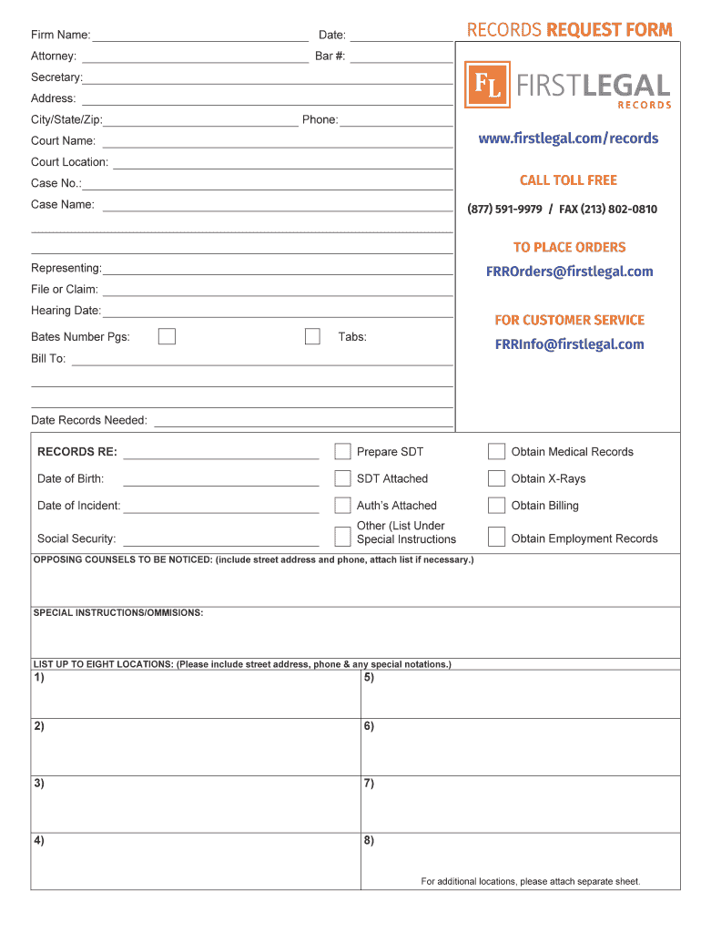 Fillable Online Records Request Form - First Legal Fax Email Print ...