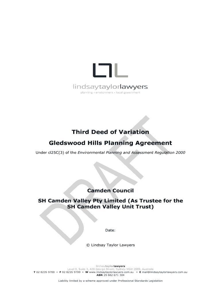 Fillable Online Third Deed of Variation Gledswood Hills Planning ...