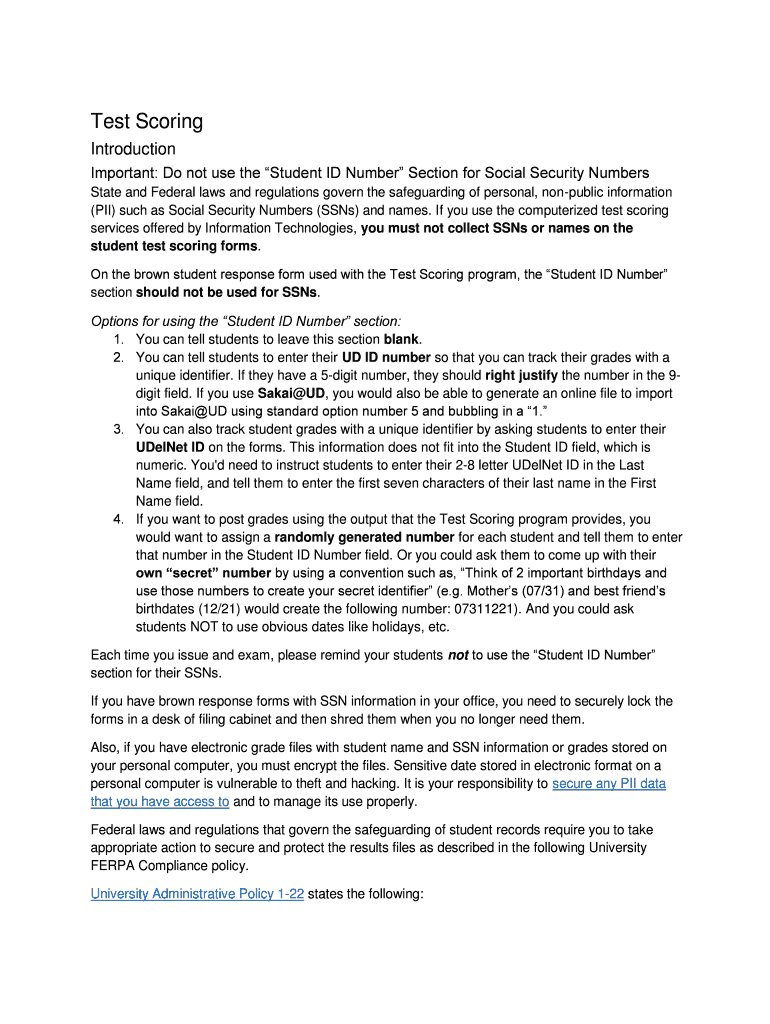 Fillable Online Test Scoring. This document describes how to score ...