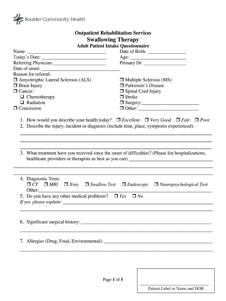 Fillable Online Patient Forms Outpatient Rehabilitation Services Fax ...