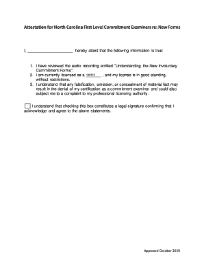 Fillable Online Attestation for North Carolina First Level Commitment ...